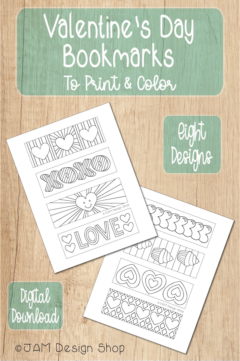 Valentine's Day Bookmarks, Color Your Own, Coloring for Kids, Printable ...