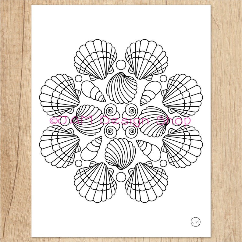 Seashell Mandala Coloring Page, Ocean Mandala, Digital Download ...