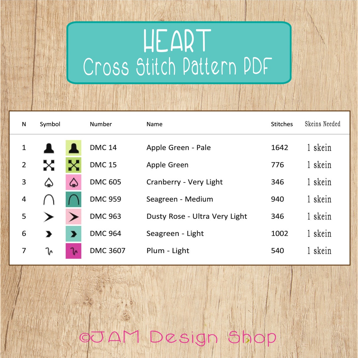 Cross Stitch Pattern PDF, Digital Download, Heart Decor, Cute Wall Art ...