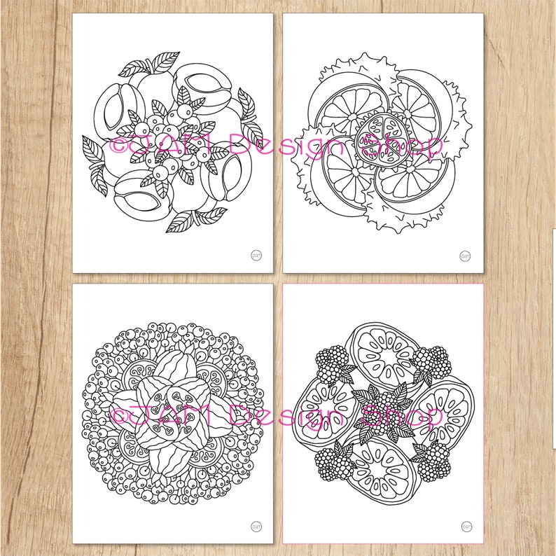 Adult Coloring Book, Instant Download, Fruit Mandala Coloring Pages ...