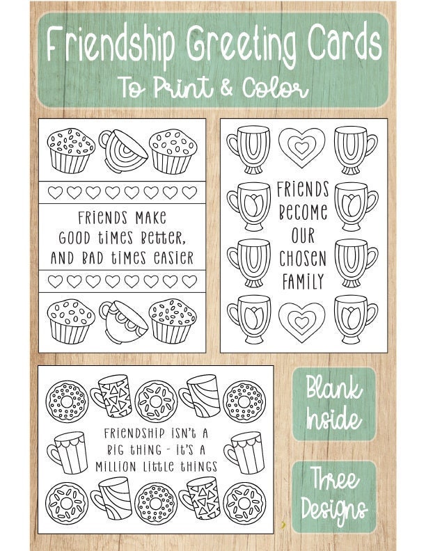 Friendship Cards, Best Friend Gift, Friendship Quotes, Coloring Cards ...