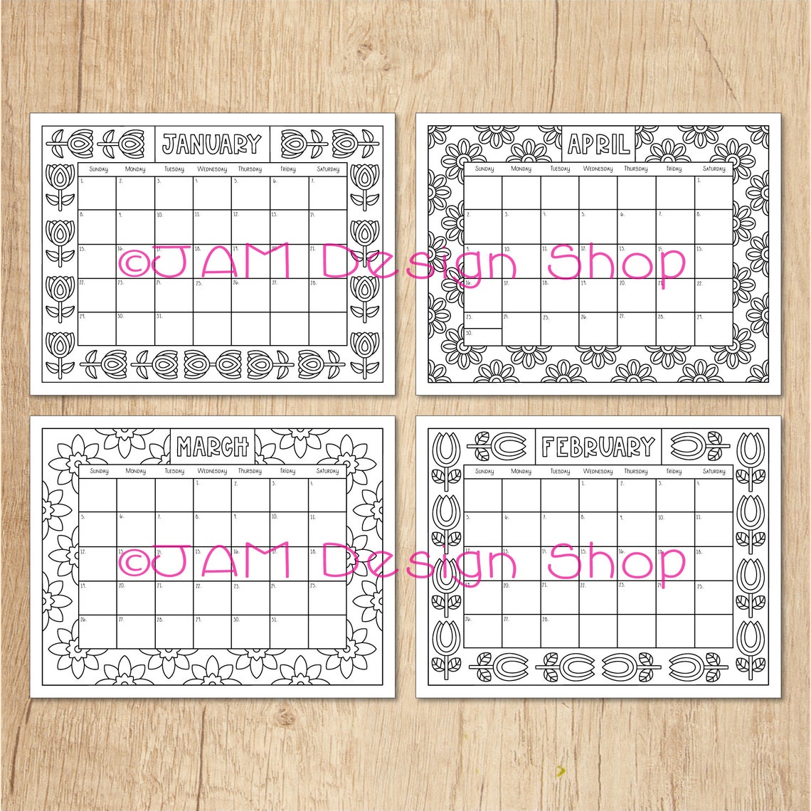 Digital Download, Printable Calendar 2023 Monthly, Floral Calendar 2023 ...