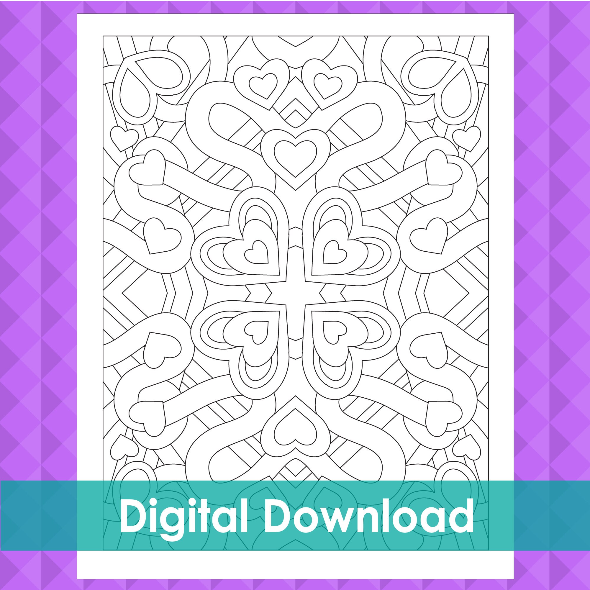 Heart Coloring Page Heart Design Coloring Pages Coloring | Etsy