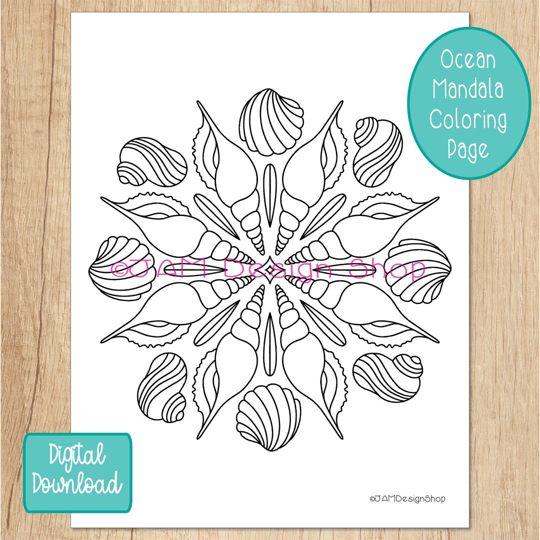 Coloring Page, Mandala Design, Ocean Mandala, Shell Mandala, Coloring ...