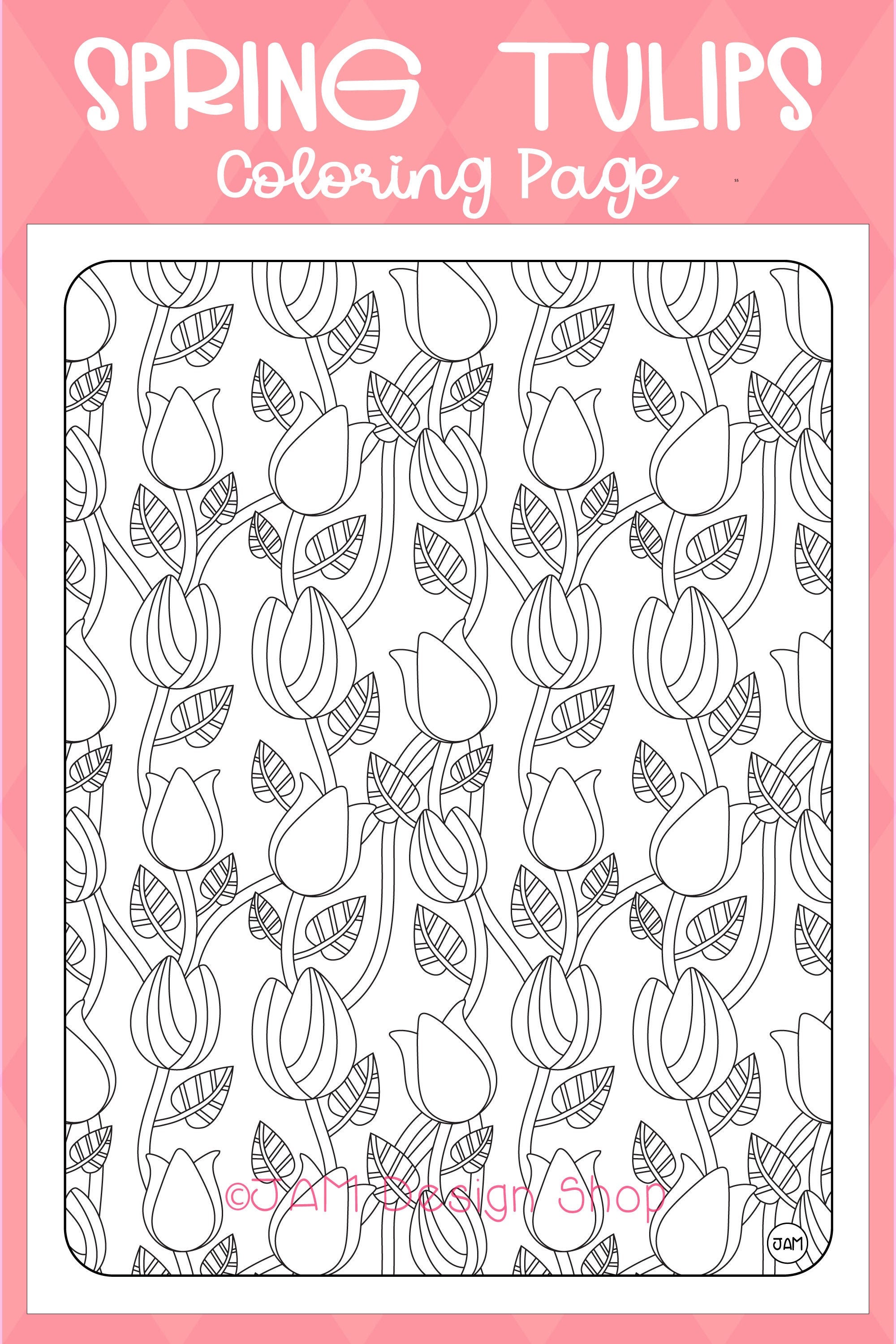 Tulip Coloring Page, Flower Design, Floral Pattern, Spring Coloring ...