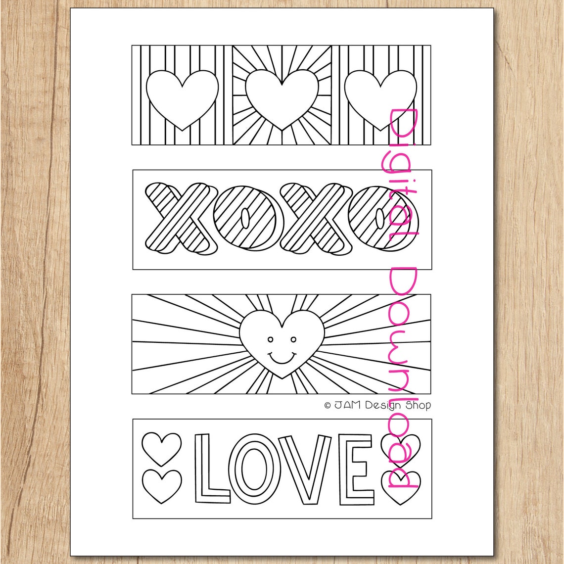 Valentine's Day Bookmarks, Color Your Own, Coloring for Kids, Printable ...
