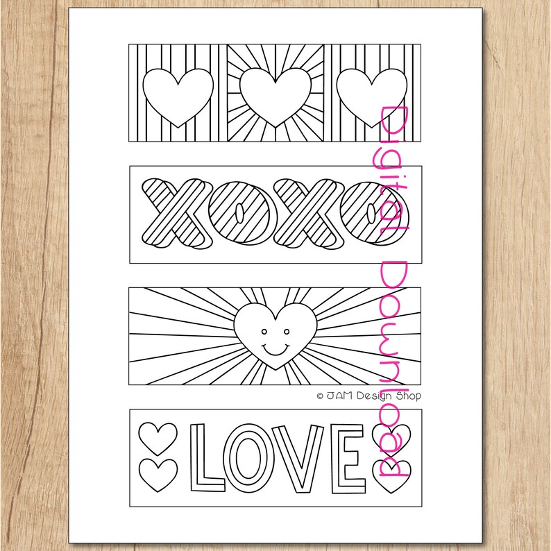 Valentine's Day Bookmarks, Color Your Own, Coloring for Kids, Printable ...