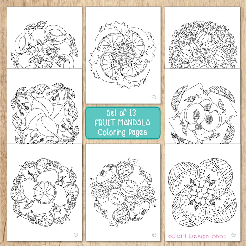 Adult Coloring Book, Instant Download, Fruit Mandala Coloring Pages ...