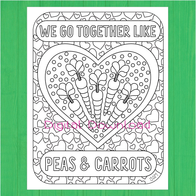 Peas and Carrots Coloring Page, Positive Vibes, Mindfulness Gift, Cute ...