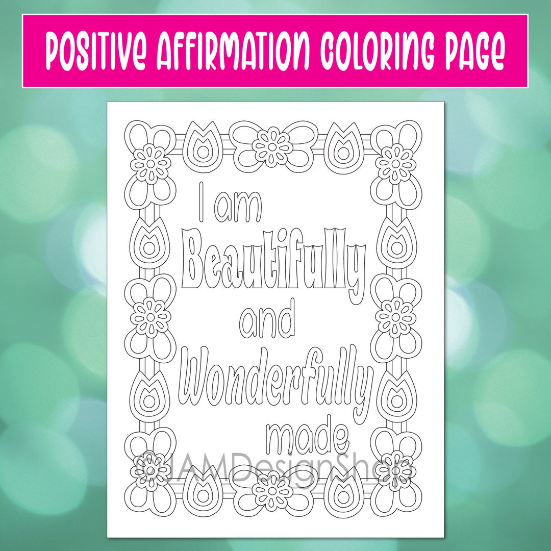 Positive Affirmation Coloring Page. Adult Coloring Page, Self ...