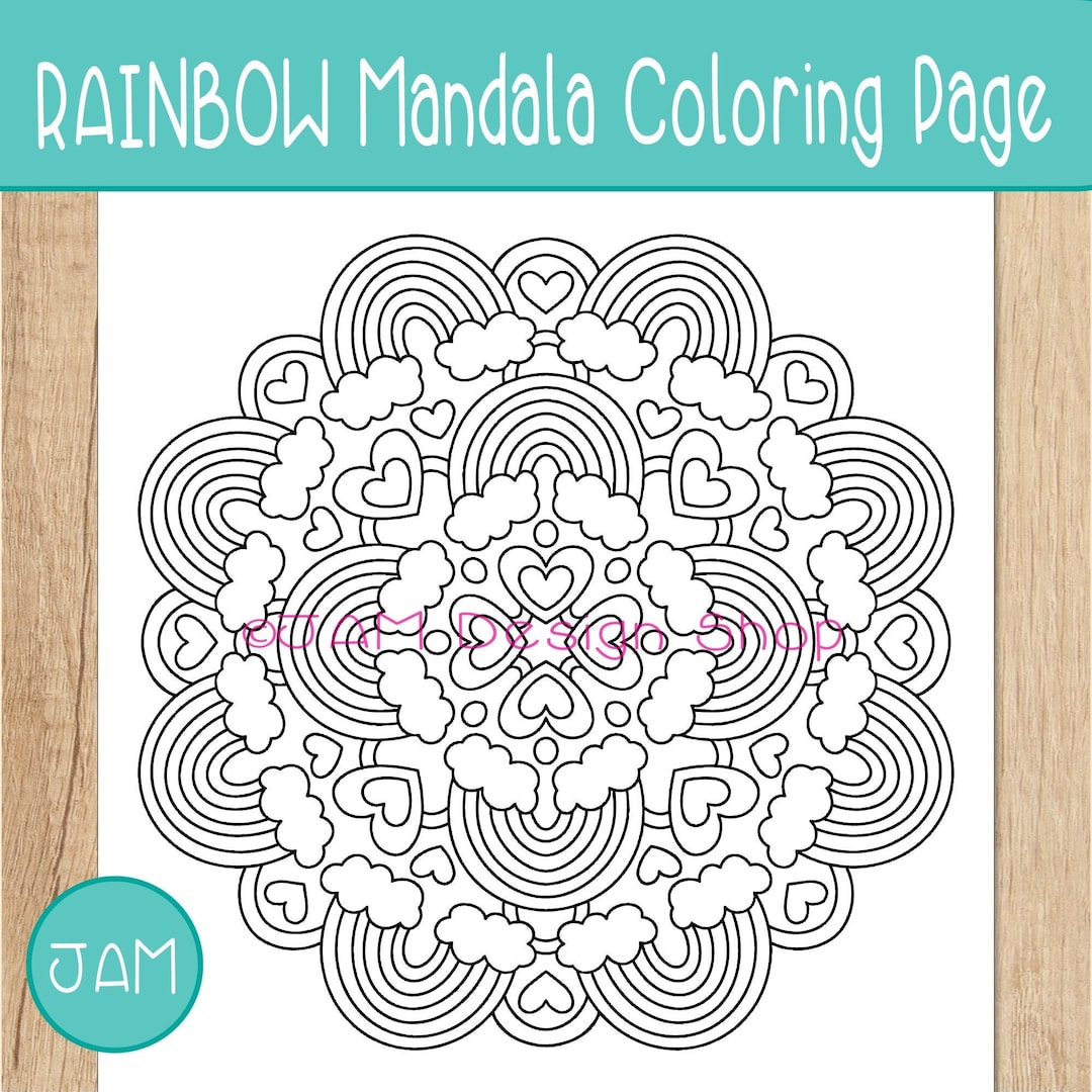 Digital Download, Rainbow Mandala Coloring Page, Adult Coloring Book ...