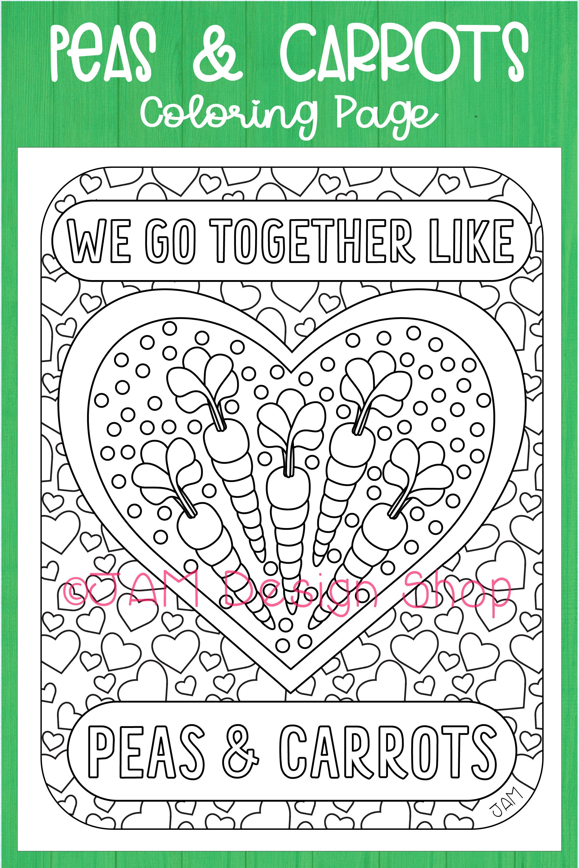 Peas and Carrots Coloring Page, Positive Vibes, Mindfulness Gift, Cute ...