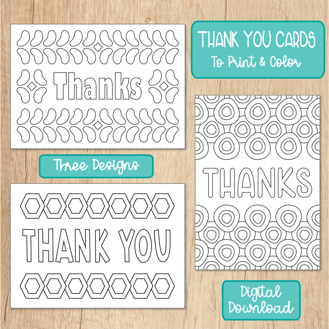Color Your Own Thank You Cards, Digital Download, Geometric Designs ...