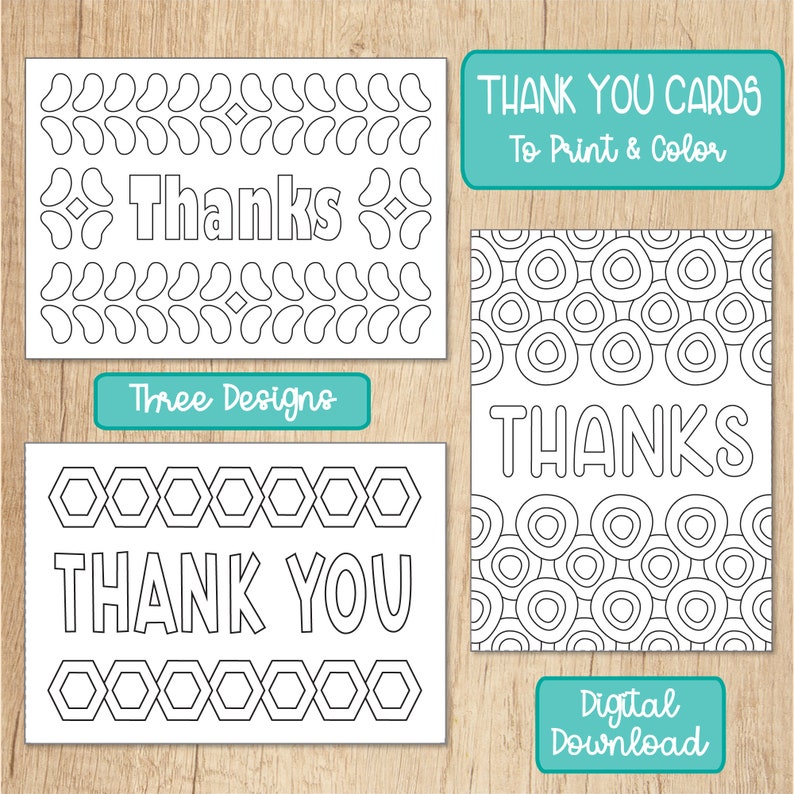Color Your Own Thank You Cards, Digital Download, Geometric Designs ...