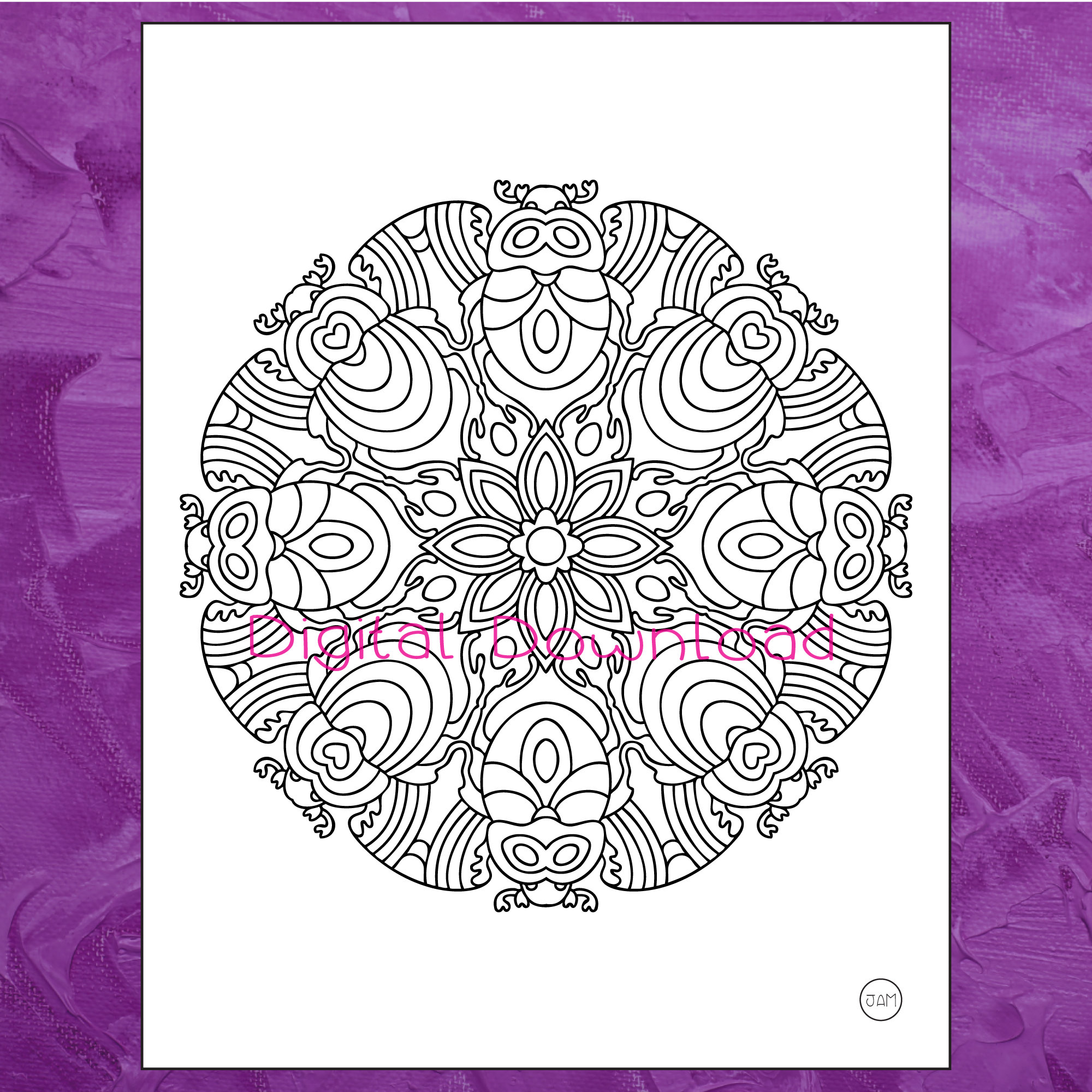 Insect Coloring Page, Beetle Mandala, Coloring PDF, Insect Pattern ...