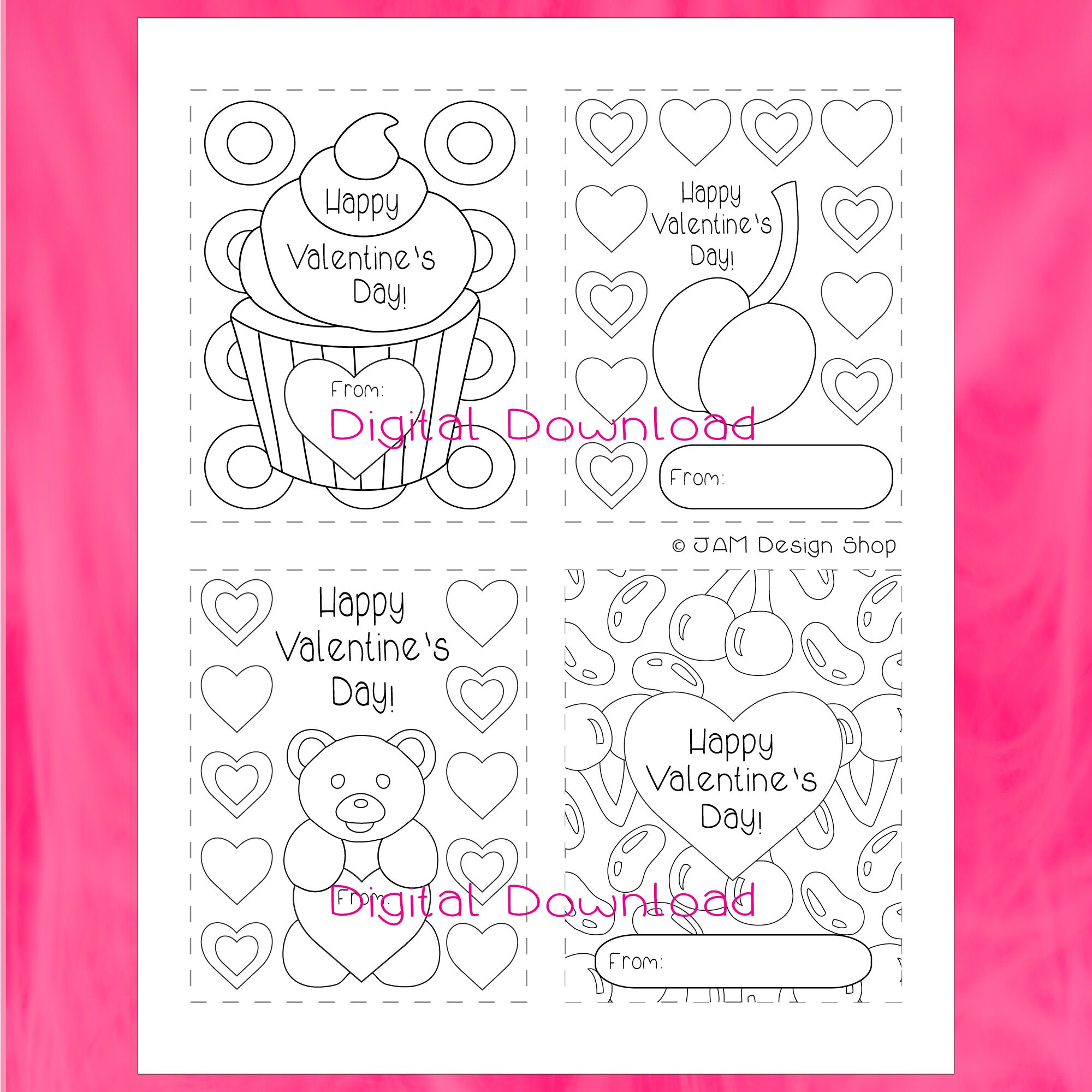 Color Your Own Valentines Day Cards, Printable Valentines, Valentines ...