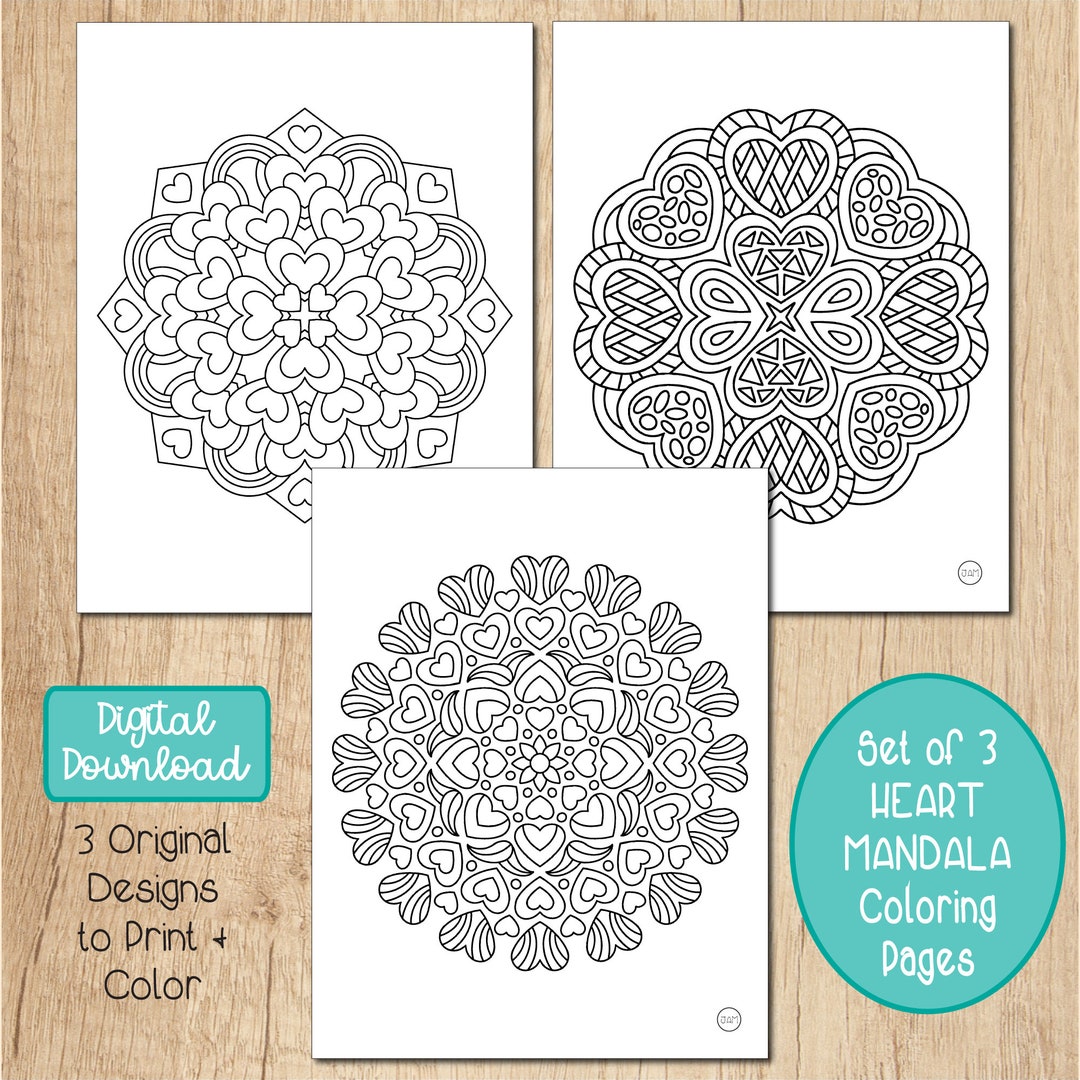 Coloring Page Bundle, Mandala Coloring Page, Kids Coloring, Heart Theme ...