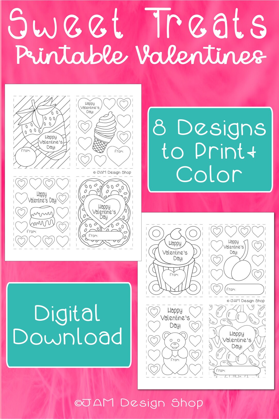 Color Your Own Valentines Day Cards, Printable Valentines, Valentines ...
