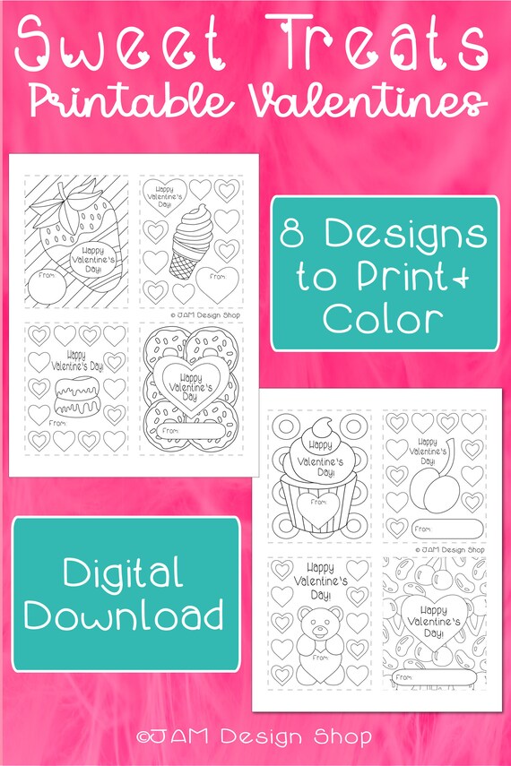 Color Your Own Valentines Day Cards Printable Valentines - Etsy