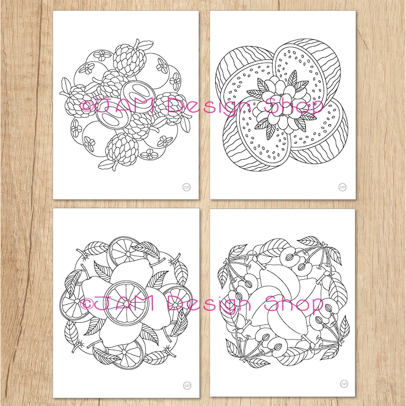 Adult Coloring Book, Instant Download, Fruit Mandala Coloring Pages ...
