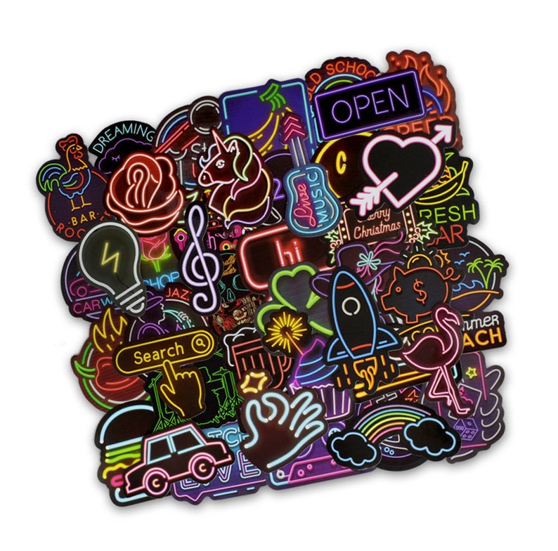 50 Vinyl Neon Light Sticker Bomb Pack Laptop Stickers Bike | Etsy