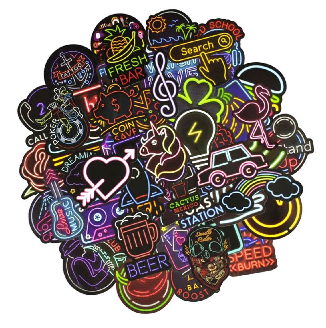 50 Vinyl Neon Light Sticker Bomb Pack Laptop Stickers Bike | Etsy