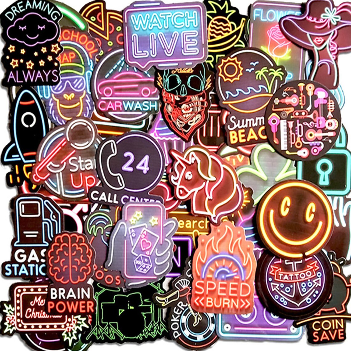50 Vinyl Neon Light Sticker Bomb Pack Laptop Stickers Bike | Etsy