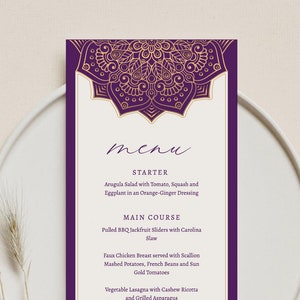 EDITABLE Mandala Menu Card Template 0026AA - Etsy