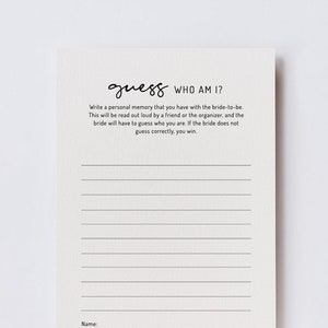 EDITABLE Guess Who Am I Game Template, Minimalist Bachelorette Party ...
