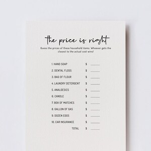 EDITABLE the Price is Right Game Template, Minimalist Bachelorette ...