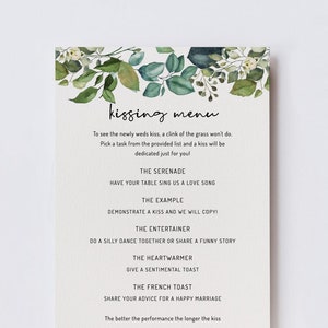 EDITABLE Kissing Menu Game Template, Eucalyptus Game, 0006AA - Etsy