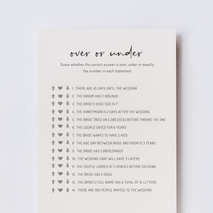 EDITABLE Over or Under Game Template, Minimalist Bachelorette Party ...
