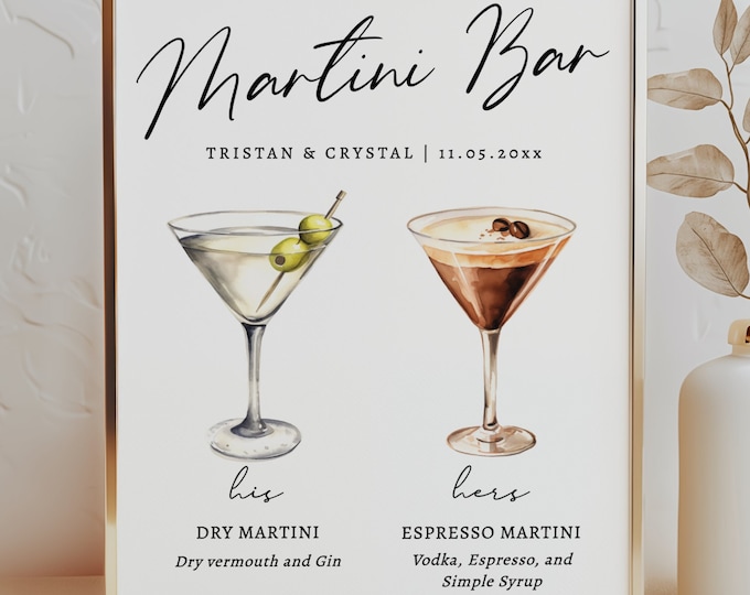 Martini Bar Signage. Martini Signature Drinks Bar Sign Template ...