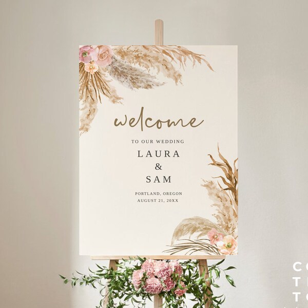 Pampas Gress Welcome Sign - Etsy