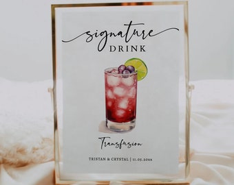 Transfusion Signature Cocktail Drink Bar Sign, Editable Template ...