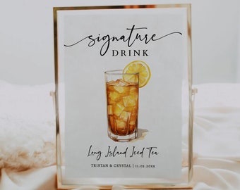 Long Island Ice Tea Signature Drink Cocktail Bar Sign, Recipe, Instant ...