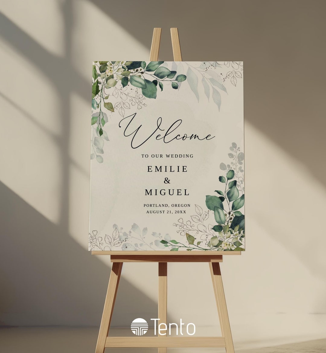 EDITABLE | Eucalyptus and Silver Greenery Welcome Sign Template, 0005AA ...