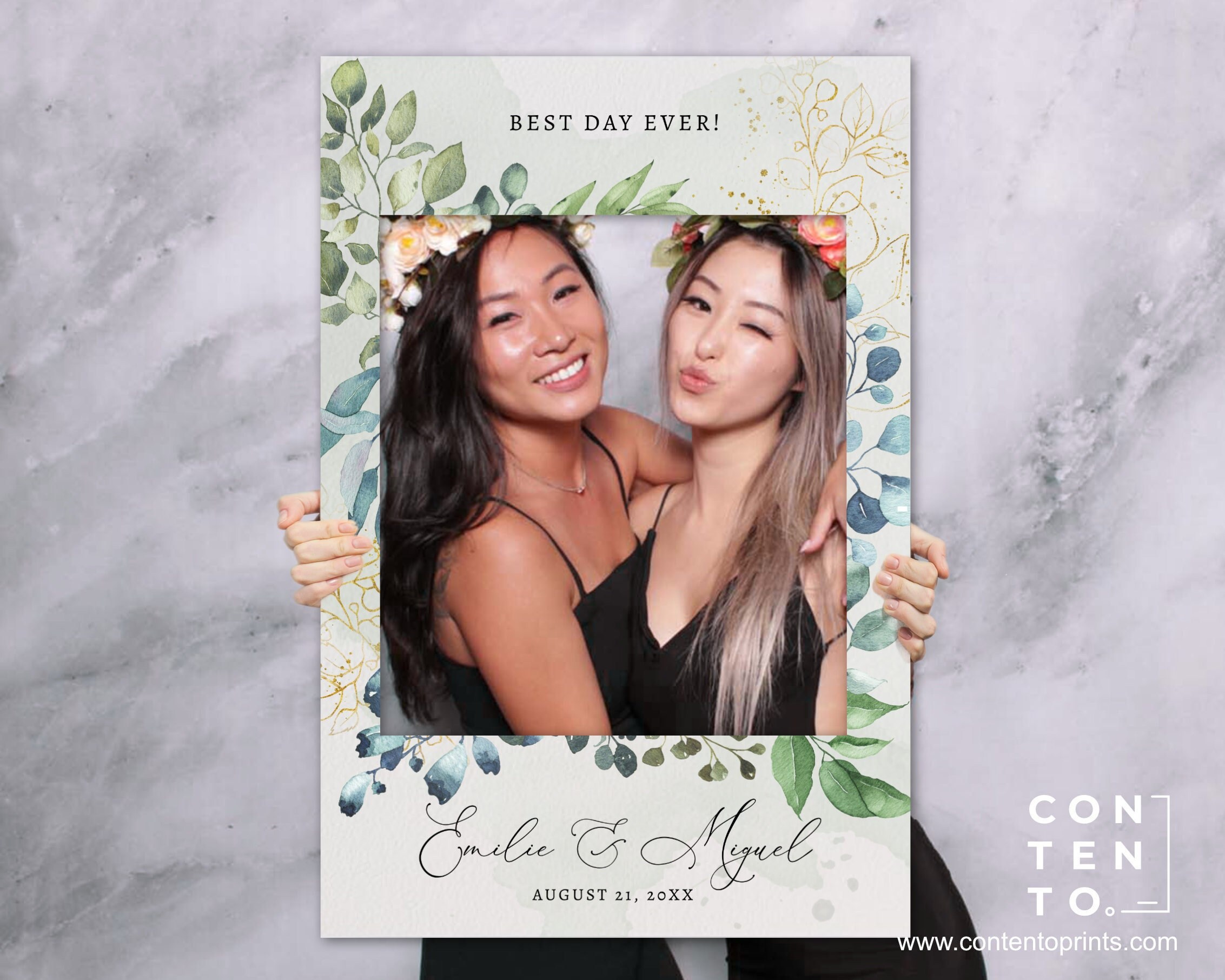 EDITABLE Eucalyptus & Gold Photo Booth Frame Template - Etsy