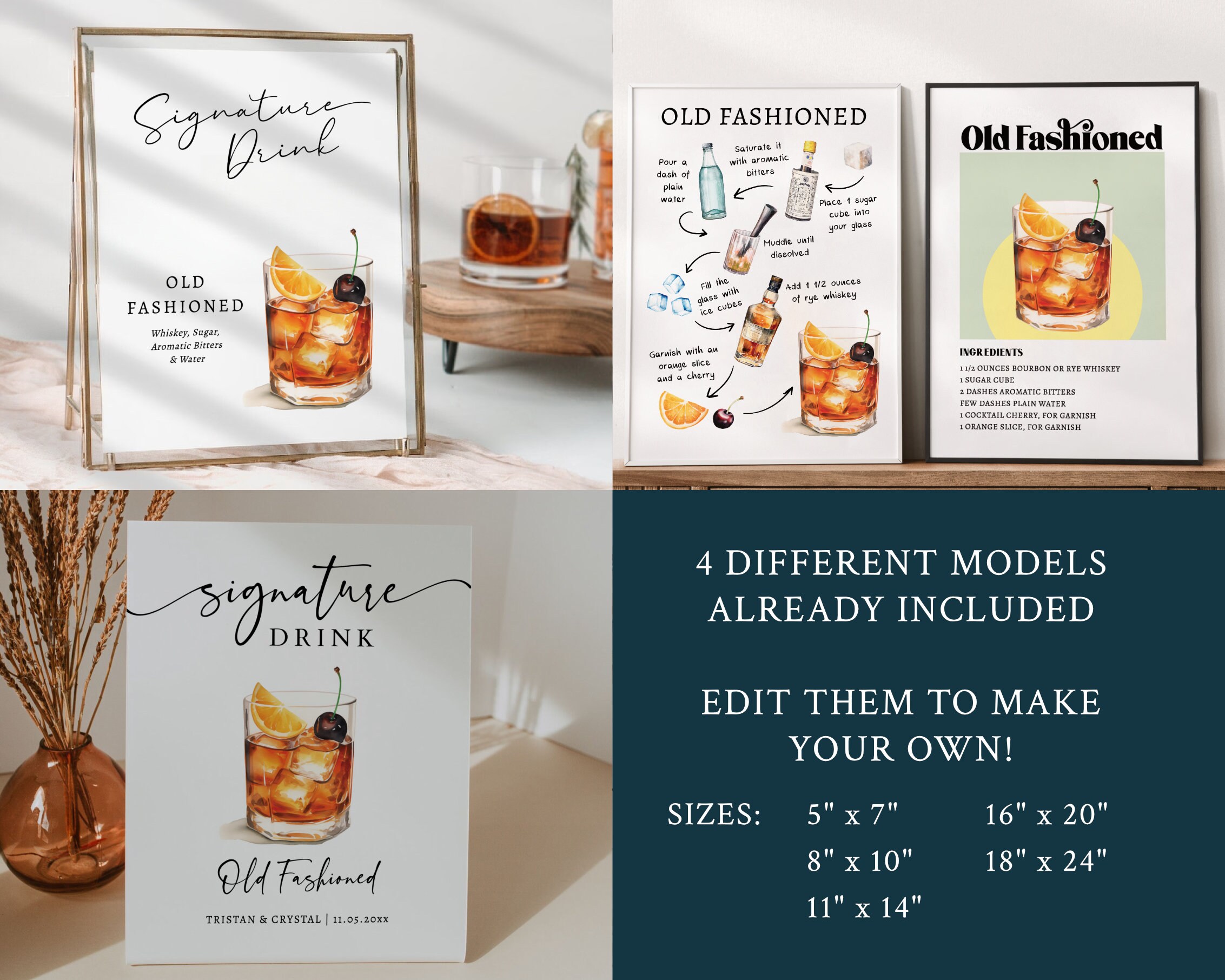 EDITABLE | Old Fashioned Bar Sign Template, 0042AA - Etsy