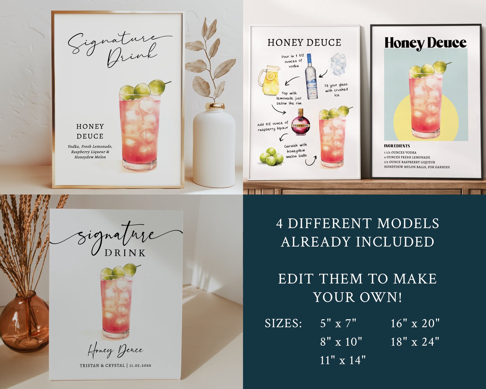 EDITABLE | Honey Deuce Bar Sign Template, 0042AA - Etsy