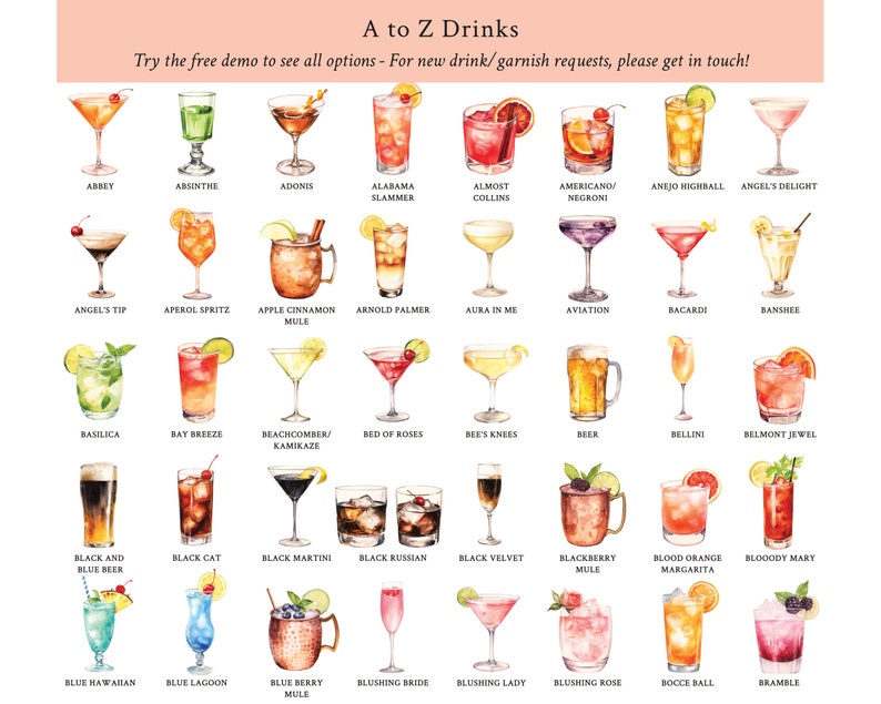 EDITABLE | Signature Drinks Sign Template, 0042AA - Etsy
