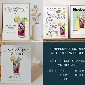 EDITABLE | Blueberry Mojito Bar Sign Template, 0042AA - Etsy
