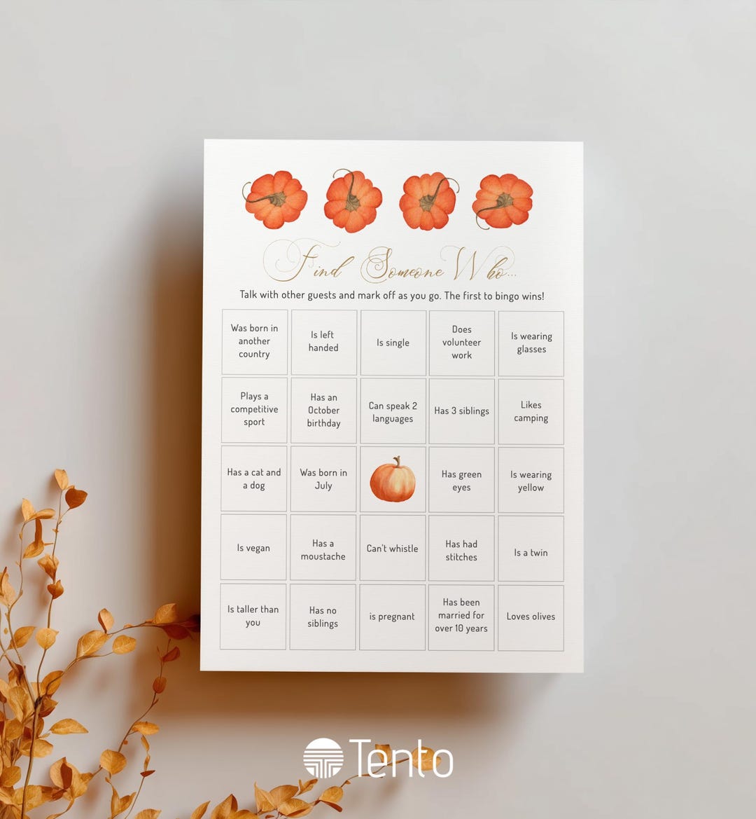 EDITABLE | Find Someone Who Bingo Template, Pumpkin Game, 0015AA - Etsy UK