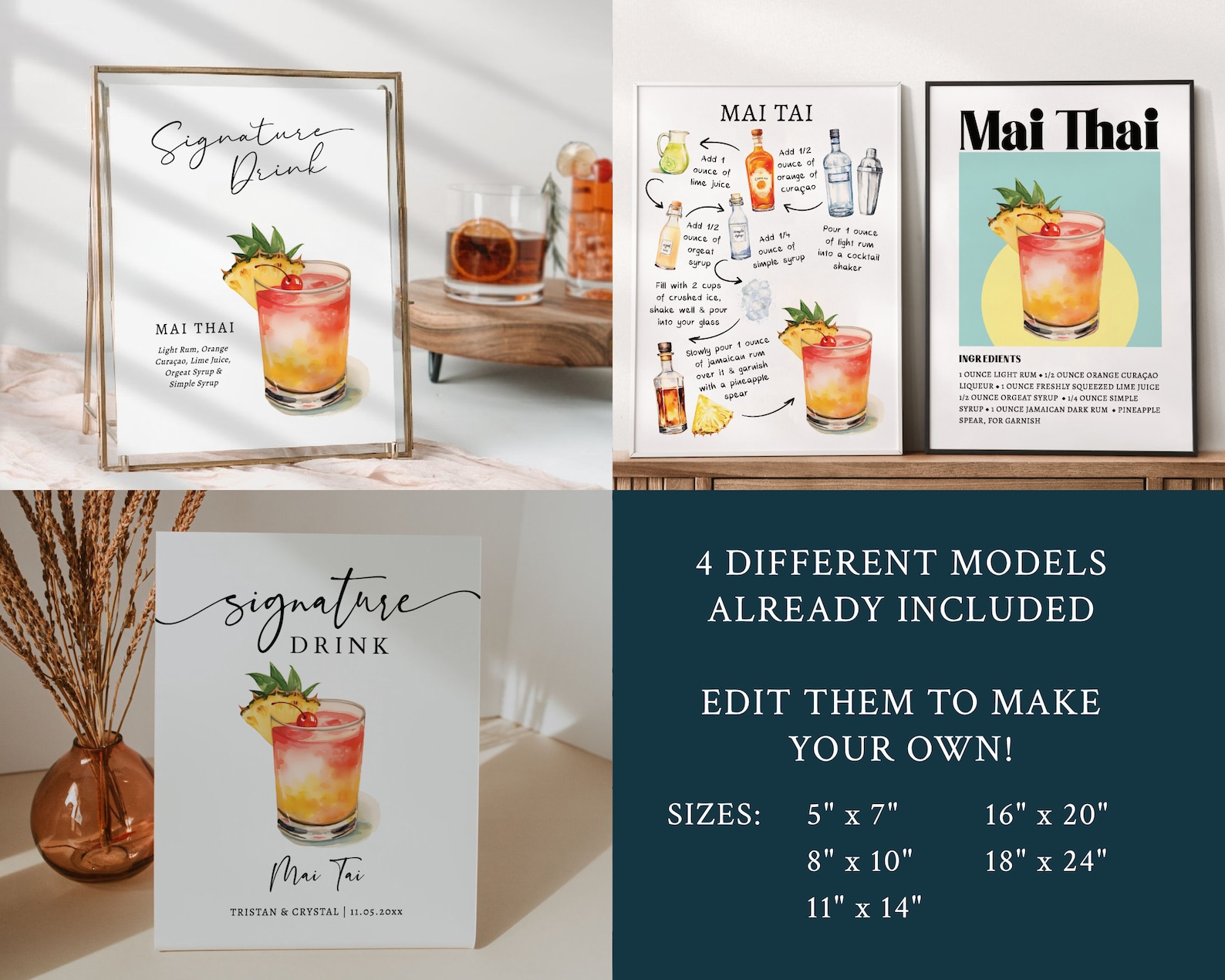 EDITABLE | Mai Tai Bar Sign Template, 0042AA - Etsy