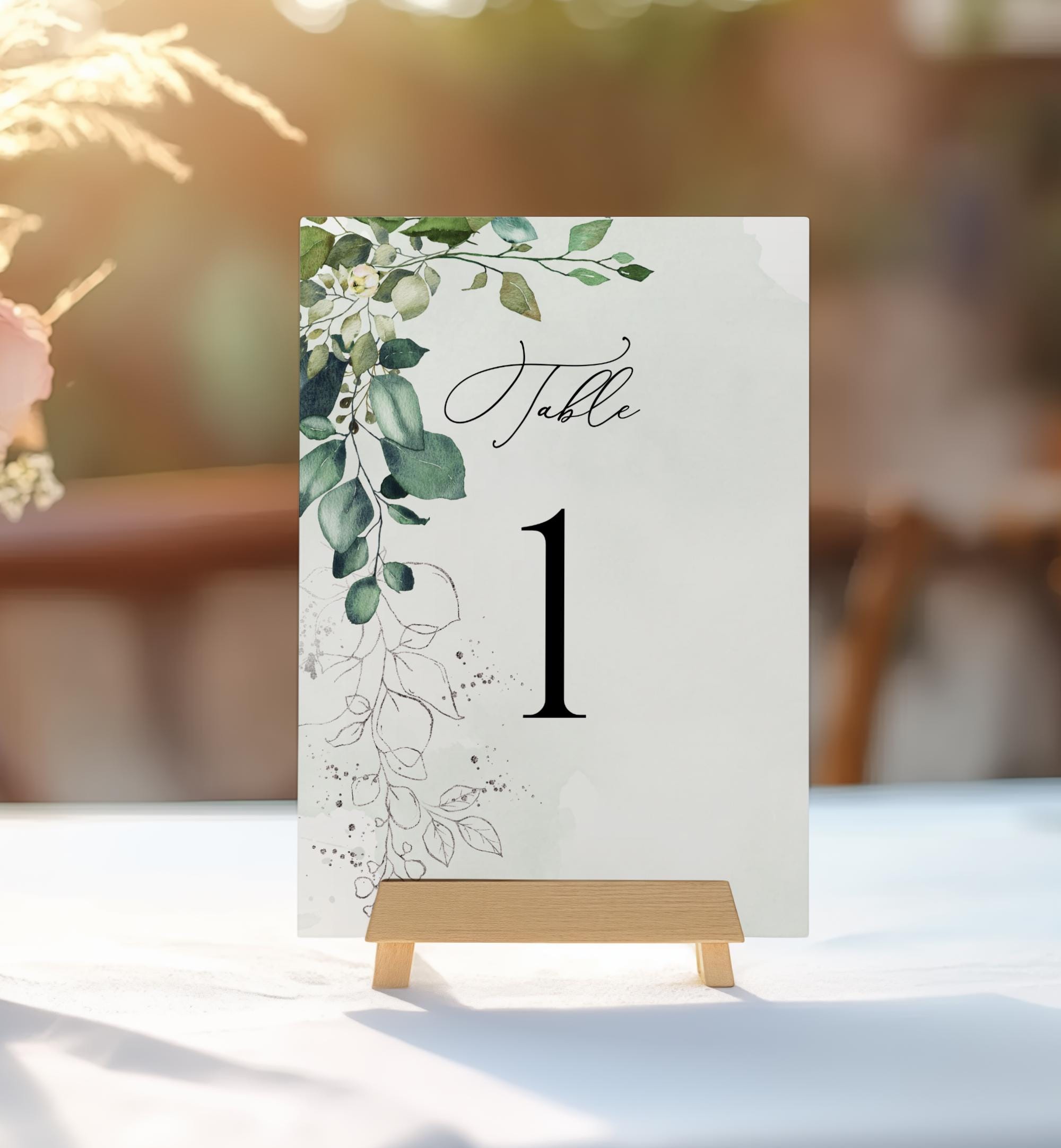 EDITABLE | Eucalyptus and Silver Table Number Template, 0005AA - Etsy