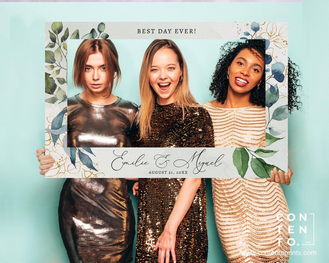 EDITABLE Eucalyptus & Gold Photo Booth Frame Template, 0004AA - Etsy