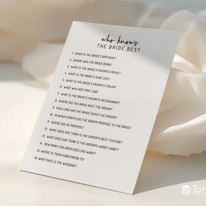 EDITABLE | Who Knows the Bride Best Game Template, Minimalist ...