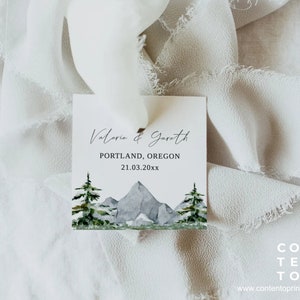 EDITABLE Mountain Favor Tag Template Round and Square - Etsy