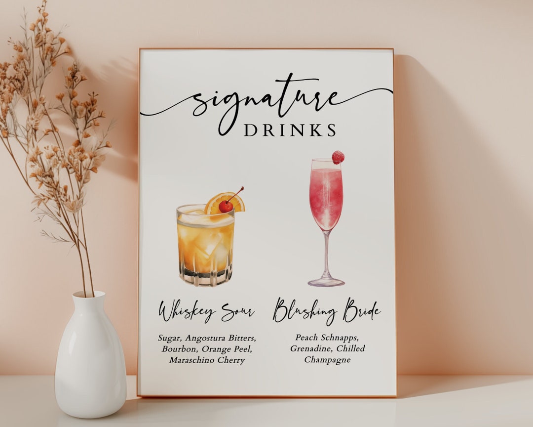 EDITABLE | Signature Drinks Sign Template, 0042AA - Etsy