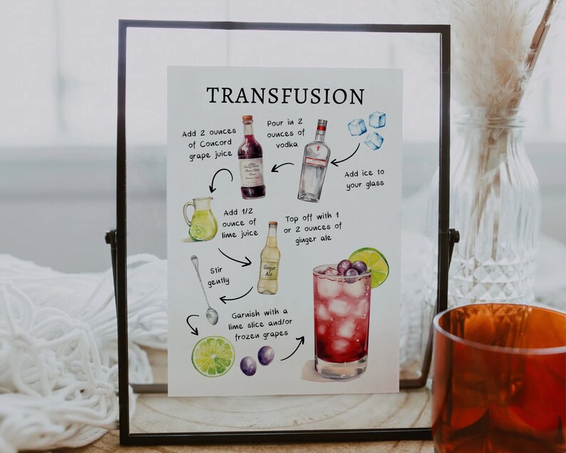 EDITABLE | Transfusion Bar Sign Template, 0042AA - Etsy